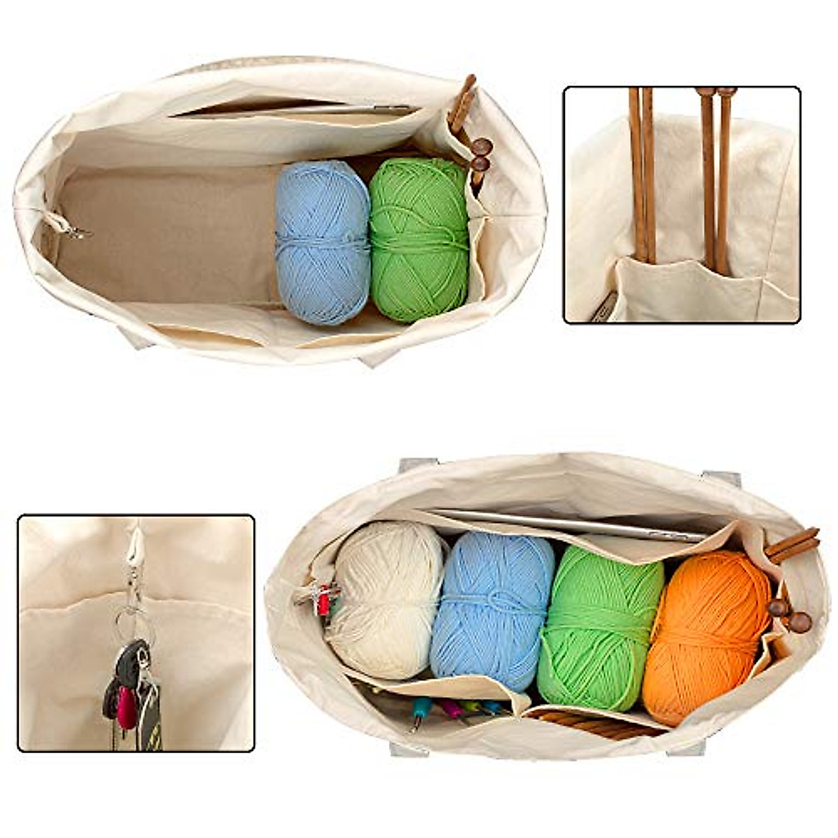 YARWO Knitting Bag with Small Zipper Pouch, Yarn Tote for Knitting Needles, Skeins of Yarn and Knitting Supplies On The Go, Sheep (Patented Design)