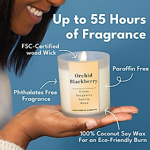 GLOW & BLISS Scented Candles - Jar Soy Candles for Home Scented, Wood Wicked Candles with 45-55 Hour Burn Time, Hand-Poured & All Natural Soy Coconut Wax - Orchid Black Berry (8 oz)