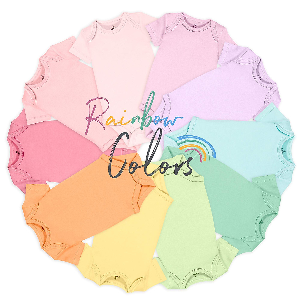 HonestBaby 10-Pack Short Sleeve Bodysuits One-Piece 100% Organic Cotton for Infant Baby Boys, Girls, Unisex, Rainbow Girl, 0-3 Months