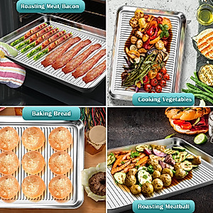 TeamFar Baking Sheet, 17.6”x13”x1” Stainless Steel Cookie Sheet Pan Tray for Oven, Healthy & Non Toxic, Corrugated Bottom & Dishwasher Safe - 2pcs