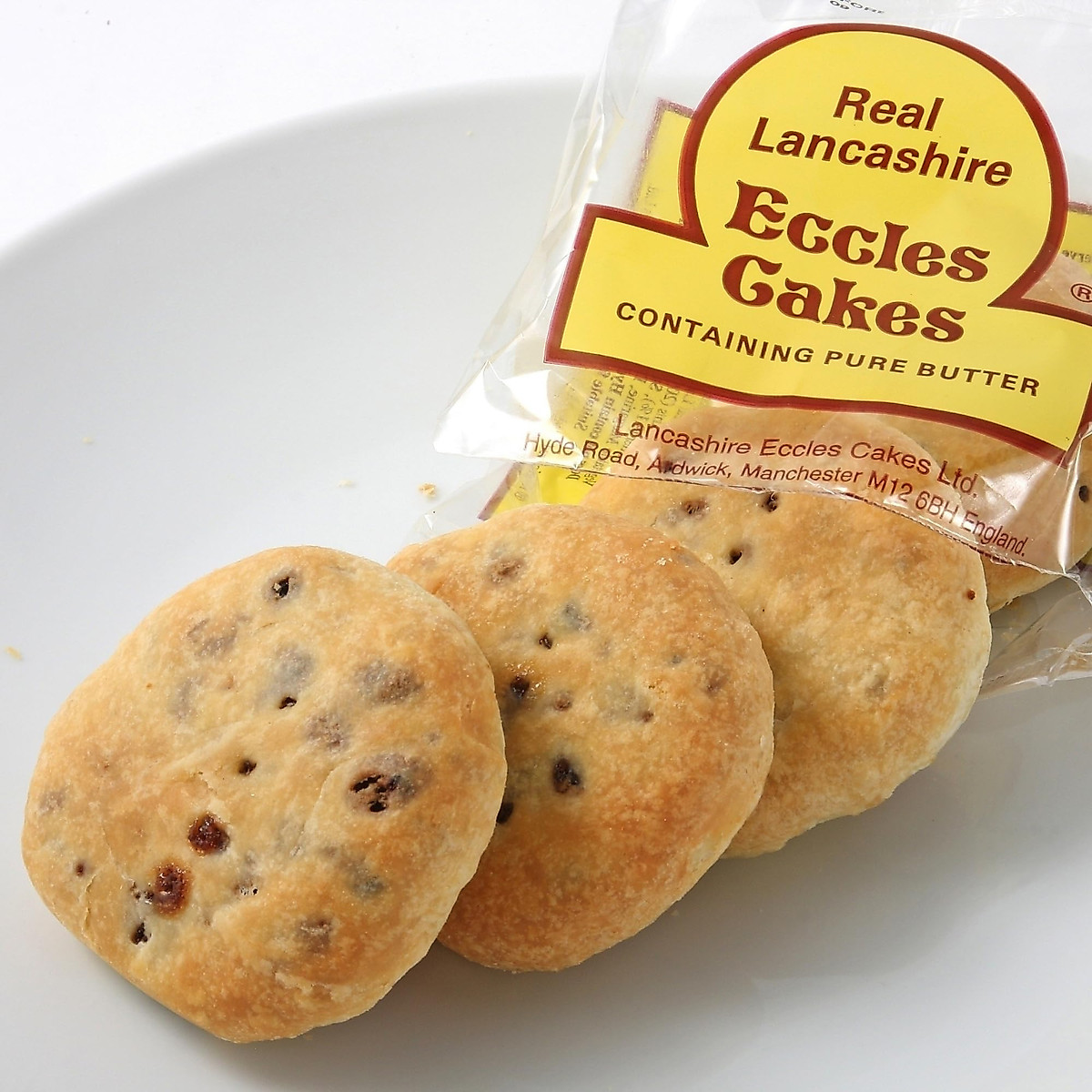 Real Lancashire Eccles Cake | British Snacks Made with Pure Butter & Dried Currants | Traditional & Delicious Fruity Cake for Any Occasion | 5.29 Oz | 4 Cakes (Pack of 1)