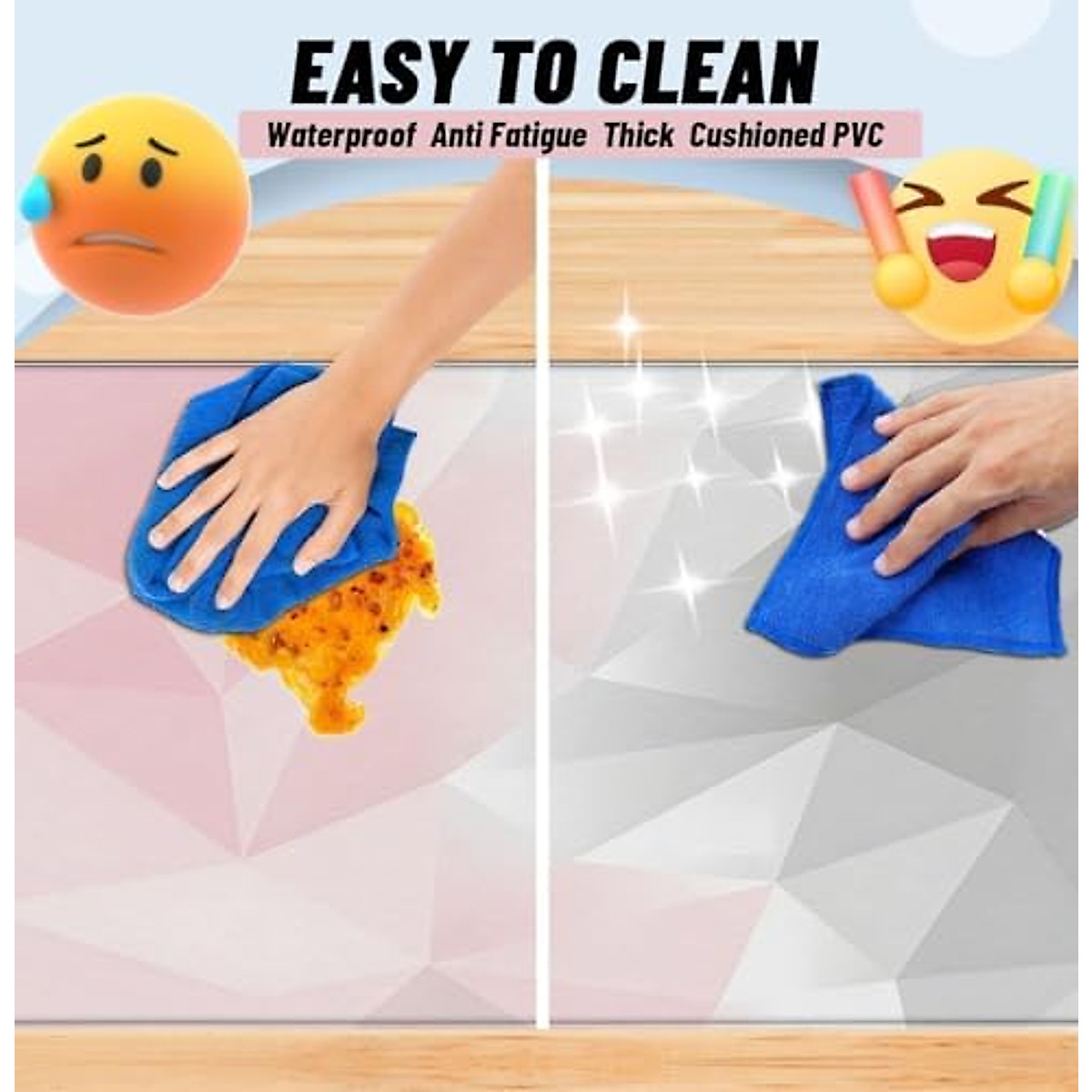 chiinvent Pink Kitchen Rug Set of 2, Anti-Fatigue Pink and Grey Marble Kitchen Mat, Non-Slip Waterproof Comfort Standing PVC Kitchen Mats for Floor, Memory Foam Cushioned Rugs,17.3"x28"+17.3"x47"