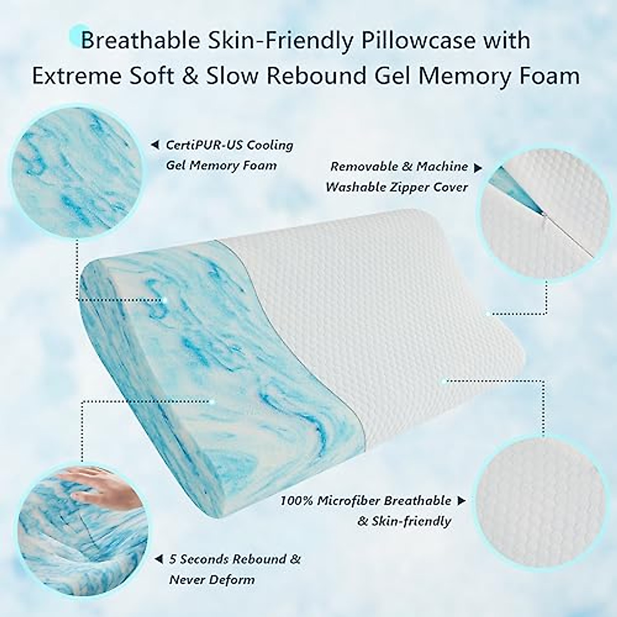 Homemate Neck Pillow Memory Foam Pillows - Ergonomic Pillow for Neck Shoulder Pain Relief Bed Pillow for Sleeping Orthopedic Cervical Pillow Support for Side Back Stomach Sleeper-Queen Size