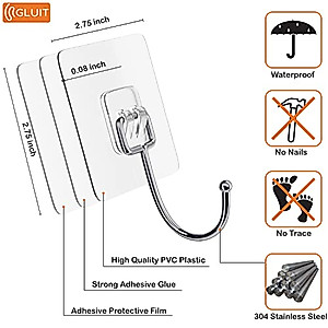 GLUIT Adhesive Hooks Medium 12 Pack and Large 12 Pack for Hanging Heavy Duty Wall Hooks 22 lbs Self Adhesive Towel Hook Waterproof Transparent Hooks for Keys Bathroom Shower Outdoor Kitchen
