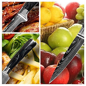 ROYAL SIGNET Kitchen knife sets, 3.5-8 inch set boxed knives 400 stainless steel ultra-sharp Japanese knives, damascu knife set, 10 tactical pieces knife set for chefs (Black Resin)