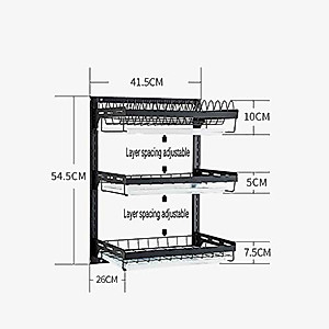 FEHUN Sinks,3-Layer Kitchen Shelf 415 * 26 * 545Cm,Wall-Mounted Stainless Steel Drain Rack Dish Rack with Holder,Chopsticks Cage