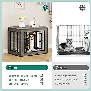 YITAHOME Dog Crate Furniture for Medium Dogs, Side End Table, Modern Dogs Kennel Indoor up to 35 lb, 2-in-1 Iron-Wood Fusion Dog Cage with Waterproof Top, Safety Corners,Steel Lock,30" L,Greige