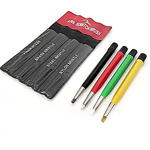Pixiss Scratch Brush Pen Set with Replacement Tips, Fiberglass, Steel, Brass, Nylon, 5-inches Pen Style Prep Sanding Brush 4-Pack for Corrosion, Rust, Jewelry, Circuit Boards and Auto Body Work