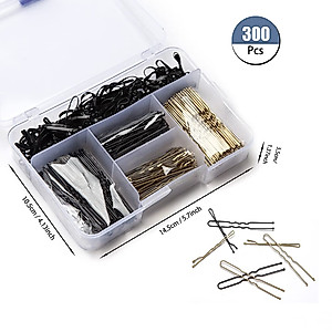 300 Pcs Hair Pins Kit, Including 100 Pcs Bobby Pins, 100 Pcs U Hair Pins, 100 Pcs Black Rubber Hair Bands, Hair Pins for Kids Girls and Women, Made of Metal, Not Easy to Fade, Which is Durable to be