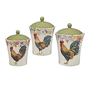 Certified International Floral Rooster 3 Piece Canister Set 54 oz, 72 oz, 104 oz, Multicolor