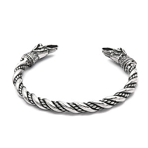 BAVIPOWER Odin Raven Head Twisted Bangle Cuff Stainless Steel Ancient Authentic Scandinavian Accessory