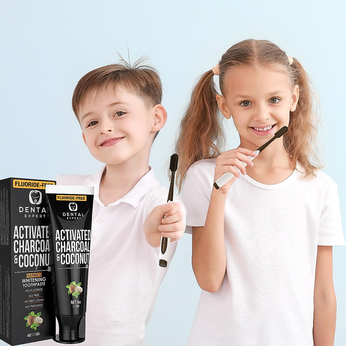 Dental Expert Charcoal Toothpaste Whitening, SLS Free, Tongue Cleaner & Toothbrush Included, Mint, Removes Coffee Stains from Teeth, 4oz