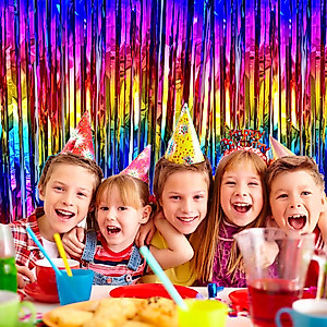 Sparkly Rainbow Foil Fringe Curtain Metallic Streamers Tinsel Party Backdrop Decorations for Birthday Gay Pride Day Graduation Wedding Engagement Bridal Shower Bachelorette Photo Booth Props - 2 Packs
