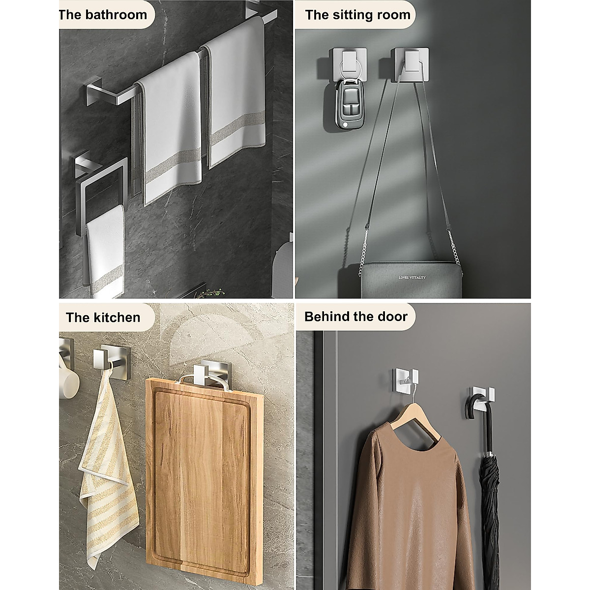 Hinmood Matte Black Bathroom Hardware Set, 5 Pieces Hardware Accessories Set SUS304 Stainless Steel Bath Towel Bar Set, Wall Mounted Towel Rack for Bathroom (Brushed Nickel, 16 Inch)