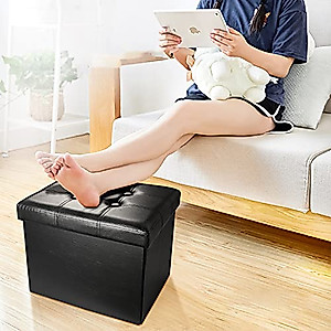 Bsketa Storage Ottoman, Folding Foot Stool with Thicker Foam Padded Seat Small Leather Storage Ottoman Bench Foot Rest for Living Room Foldable Coffee Table 17x13x13in