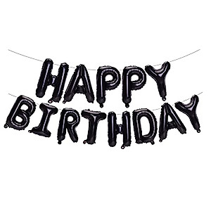 PIGETALE Black Happy Birthday Balloons Banner, 16 Inch Mylar Foil Letters Happy Birthday Sign Bunting Inflatable Reusable 3D Hanging Letter Kit Set for Girls Boys Kids Adults Birthday Decorations