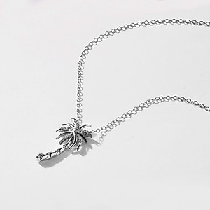 DZON Sterling Silver 1/20Ct TDW Diamond Palm Tree Fashion Pendant Necklace for Women(I-J, I2)