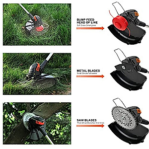 42V Brushless Weed Wacker 12" String Trimmer, Electric Weed Eater Brush Cutter, 3-in-1 Grass Edger Lawn Tool with Metal Blades and Shoulder Strap, 6Ah Li-Ion Battery Powered for Garden Yard Pruning