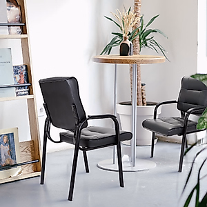 ZenStyle Set of 2 Office Leather Guest Chairs with Padded Arm Rest, Reception Chairs Executive Side Chair with Bonded Leather and Black Metal Frame for Waiting Room, Conference, Reception Meeting