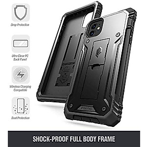 Poetic iPhone 11 Rugged Case with Kickstand, Full-Body Dual-Layer Shockproof Protective Cover, Built-in-Screen Protector, Revolution Series, for Apple iPhone 11 (2019) 6.1 Inch, Black
