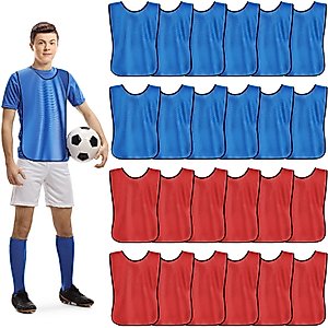 Geyoga 24 Pack Pinnies Scrimmage Vests Practice Jersey for Men Soccer Vests Adult Soccer Team Training Vest(Blue, Red)