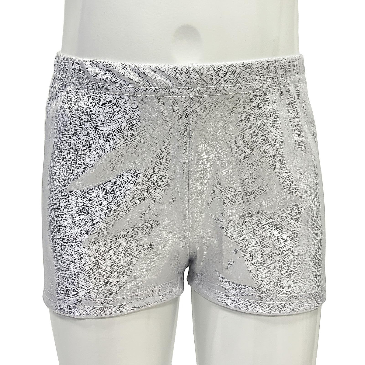 KKmeter Kids Girls Metallic Ballet Dance Booty Shorts Sports Gymnastics Yoga Workout Cycling Running Activewear Shorts (Silver, 11-12)