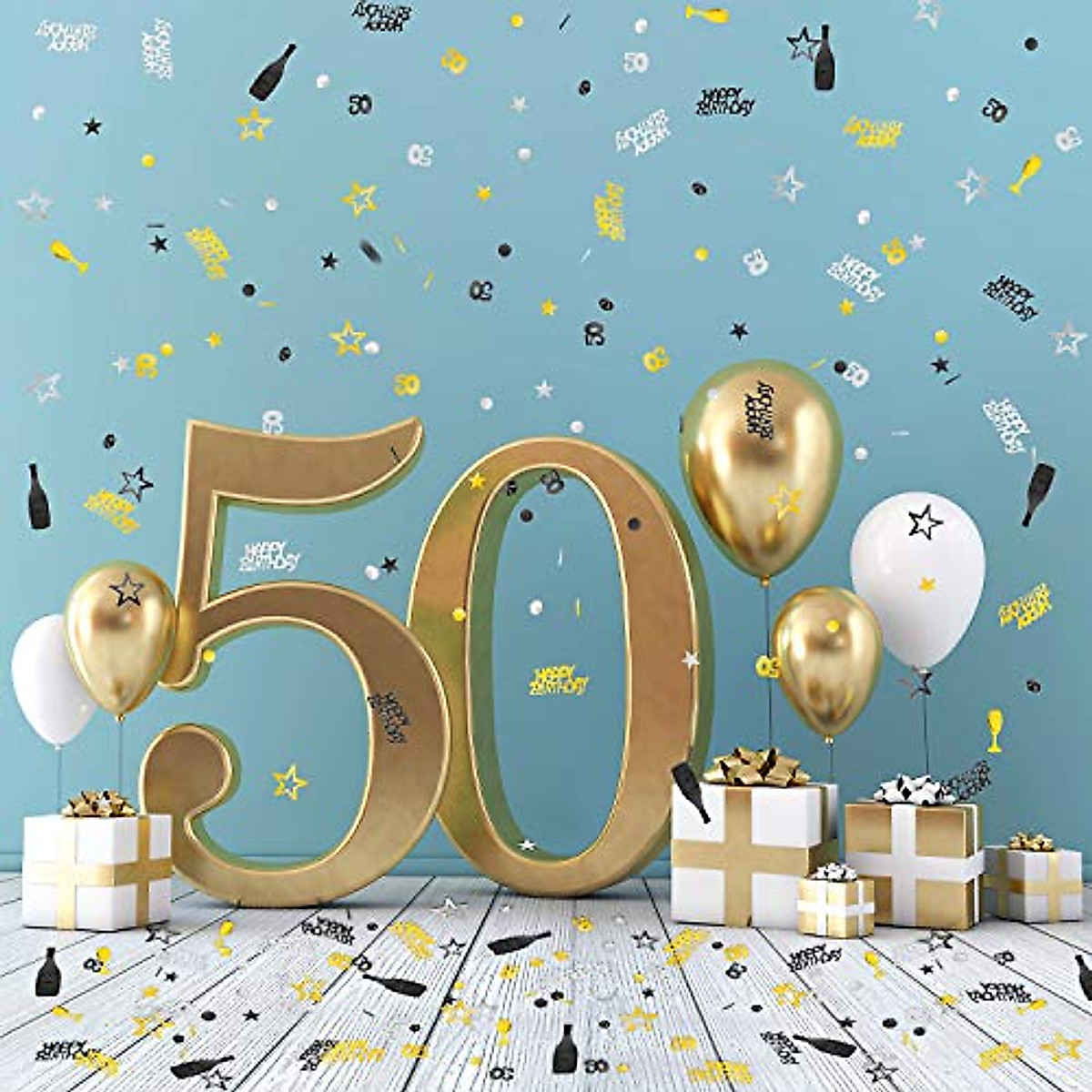 50th Birthday Confetti 50 Number Confetti 50th Party Confetti Metallic Foil 50 Table Scatter Confetti Decoration for 50 Birthday Party DIY Arts Crafting Supplies, Gold Black and Silver (3000 Pieces)