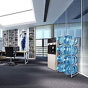 KAX 5-Gallon Water Bottle Holder 8 Trays Water Jug Rack 4-Tier Water Bottle Rack Reinforced Steel Rack for Water Storage Water Bottle Storage Rack for 8 Bottles, Silver