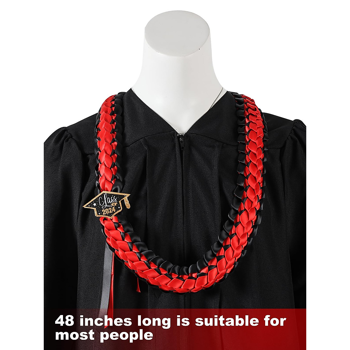 TFTAFAN Graduation Lei Class of 2023 Ribbon Leis Necklace Braided Necklaces gift Party Accessories for Women and Men (black red, 2)