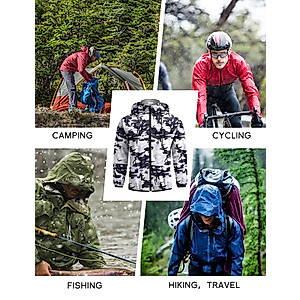 COOFANDY Rain Coats for Men Packable Rain Jacket Waterproof Rain Coat Breathable Rainproof Jacket Camo Small