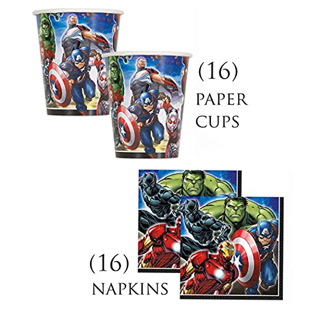 Marvel Avengers Party Supplies and Decorations for Superhero Birthday Party, Serves 16 Guests, Perfect for Girls and Boys, Easy Setup and Takedown with Plates, Napkins and Cups