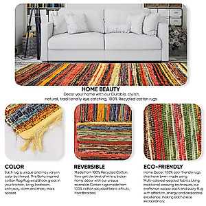 INDIAN ARTISTIC Multi Color Chindi Rag Rug 3.3X5.6' | Hand Woven Rug & Reversible Rug |Recycled Cotton Chindi Rug for Living Room Kitchen | Rustic Rug | Cotton Rug | Runner Rugs (Mustard Colour)