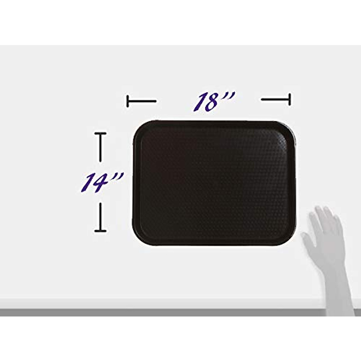Fast Food Tray 14 x 18 Black Rectangular Polypropylene Serving Tray for Cafeteria, Diner, Restaurant, Food Courts