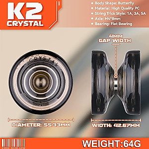 MAGICYOYO K2 Crystal Black Yoyo Professional, Responsive Yoyo for Kids Beginners with Extra Unresponsive Yoyo Bearing, Pro Plastic Trick Yoyo for Adults+12 Yoyo Stings+Bearing Removal Tool+Storage Bag
