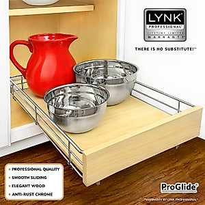 LYNK PROFESSIONAL® SELECT™ Pull Out Cabinet Organizer, 14" x 21" Slide Out Drawers for Kitchen Cabinets - Sliding Pull-Out Pantry Shelves – Home Shelf Organizers - Lifetime Ltd. Warranty, Wood Chrome