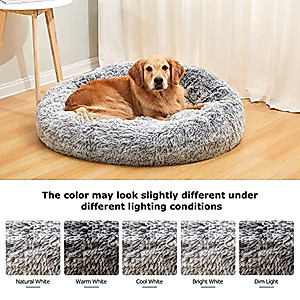 Bedfolks Calming Donut Dog Bed, 36 Inches Round Fluffy Dog Beds for Large Dogs, Anti-Anxiety Plush Dog Bed, Machine Washable Pet Bed (Dark Grey, Large)
