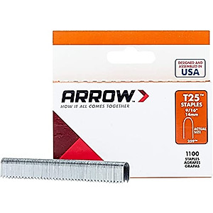 Arrow 259 T25 Heavy Duty Steel Staples for Installing Low Voltage Wires and Cables, Use with Holiday Lights, Doorbells, Alarm Systems, 1100-Pack, 9/16-Inch Leg Length, 5/16-Inch Crown Width