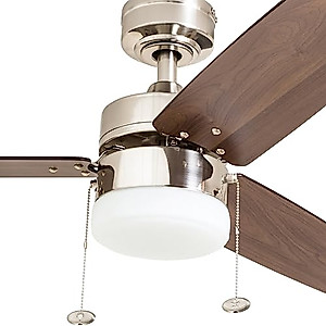 Prominence Home Reston, 42 Inch Modern Farmhouse LED Ceiling Fan with Light, Pull Chain, Dual Mounting Options, Dual Finish Blades, Reversible Motor - 51014-01 (Brushed Nickel)