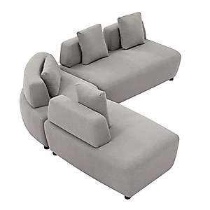 WILLIAMSPACE 92.5" Luxury Sectional Sofa for Living Room, Modern Upholstery Boucle Sofa Couch with 4 Pillows, Contemporary Sectional Curved Sofa Corner Couch for Apartment, Boucle Fabric (Grey)