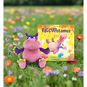 MerryMakers The Hiccupotamus Soft Plush Hippopotamus Stuffed Animal Toy, 9-Inch, from Aaron Zenz's The Hiccupotamus Book, Purple