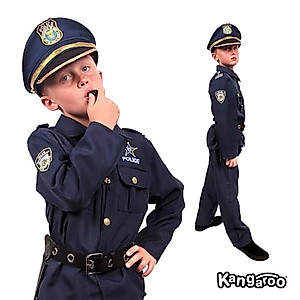 Kangaroo Deluxe Police Costume For Kids I Police Accessories Play Set I 13 Pcs Role Play Cop Costume & Dressup Accessories Include Police Hat, Shirt, Pants, Belt, Holster, and Whistle