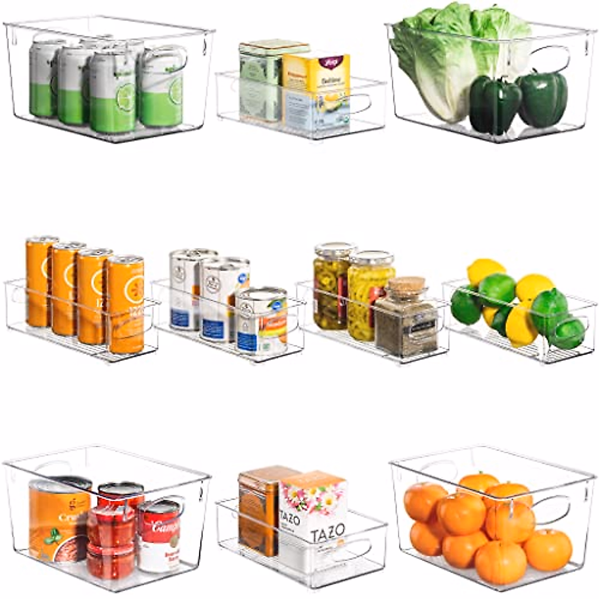 Sorbus Storage Bins Clear Plastic Organizer Container Holders with Handles – Versatile for Kitchen, Refrigerator, Cleaning Supplies, Cabinet, Food Pantry, Bathroom Organization (Set of 10, Clear)