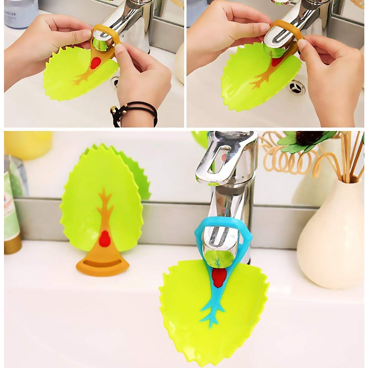 4 Pack Leaf Design Faucet Extender, Sink Handle Extender, Safe Fun Baby Hand-Washing Solution for Babies, Toddlers, Kids and Children