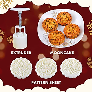 PowerKing Hand-Pressure Moon Cake Mould Cookie Stamps for Mid-Autumn Festival (4 Sets Mold with 12 Stamps)