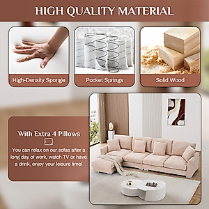 Wrofly Oversized L Shaped Sectional Sofa Couch, 113" Comfy Chenille Upholstered 5 Seat Modular Sofa Set with Convertible Ottoman, Modern Deep Seat Cloud Couch for Living Room Office, Pink