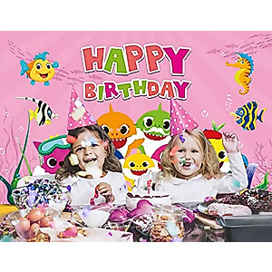 Baby Shark Birthday Backdrop Party Supplies,Blue Cartoon Whale Sign Poster Large Fabric Shark Sign Birthday Photo Backdrop Backgroud for Birthday Party Decoration Supplies,59 x 39 Inch