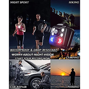 Body Camera 1080P Mini Outdoor Sports Security Wireless Wearable Video Recorder, 3 LED Modes Flashlight HeadLamp Waterproof Cam, Built-in 64GB Memory Card, Suit to Child Pet Cop Home All Day Record