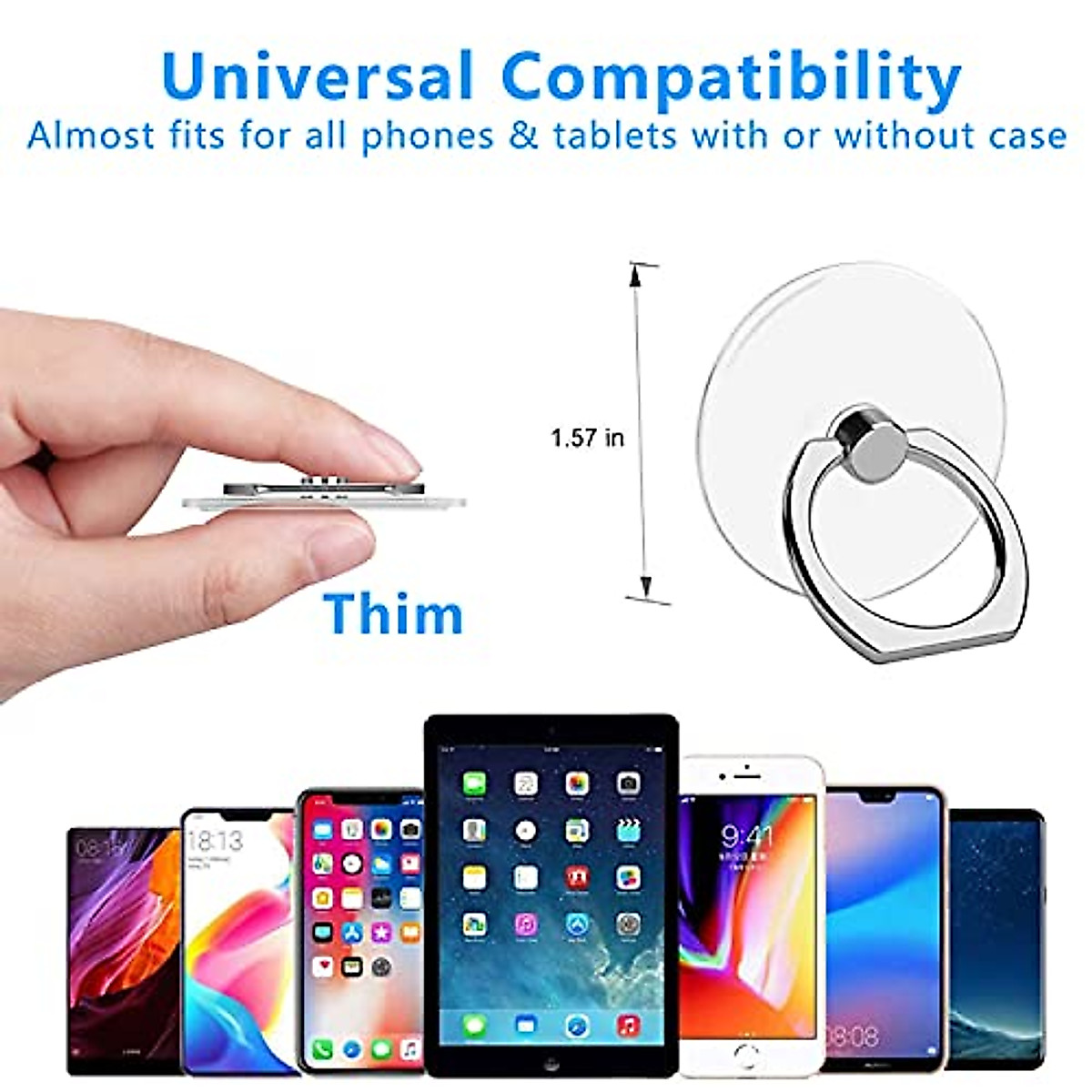VOVIGGOL Cell Phone Ring Holder Stand 5 Pack, Transparent Phone Ring Holder Finger Kickstand 360° Degree Rotation Clear Phone Ring Grip Compatible iPhone Cellphone Phone Case (Round)