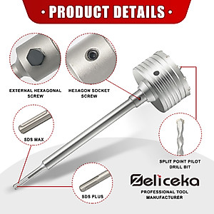 Zeliceka 17PCS Concrete Hole Saw Kit with SDS Plus & Max Shank, Kit Size 30 40 50 65 80 100 110 MM, Concrete Hole Saw Set for Concrete Brick Stone Cement Wall