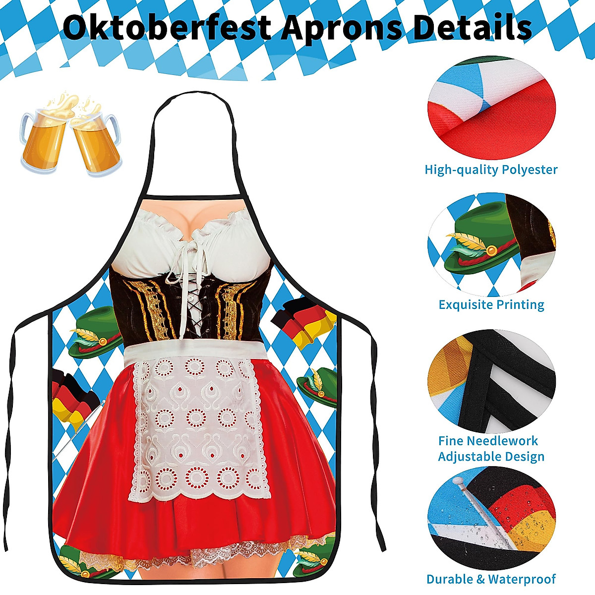 Heartome 4 PCS Oktoberfest Costumes, Oktoberfest Women Aprons, Oktoberfest Party Supplies Female German Oktoberfest Dress Novelty Women Outfit Bavarian Fraulein Oktoberfest Party Costume Apron Set